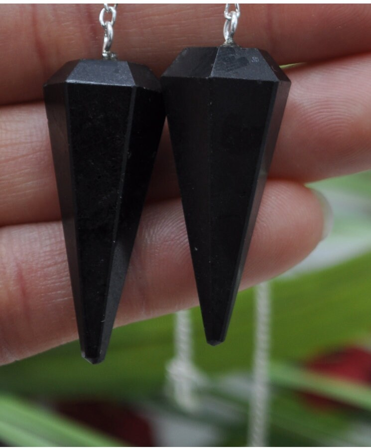 Black Tourmaline Crystal Pendulum With Silver Plated Chain - Etsy