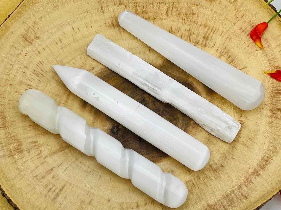 4 Selenite Healing Massage Wand Set, 6" Crystal Cleansing Meditation ...