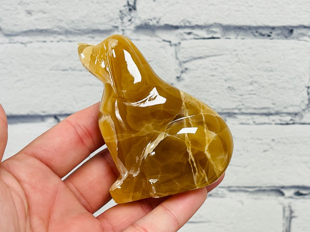 Honey Calcite Puppy Dog Figurine, Spirit Animal Standing Statuette ...