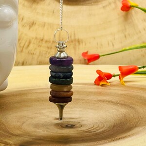 7 Chakra Disk Pendulum With Silver Plated Chain Polish Stone - Etsy