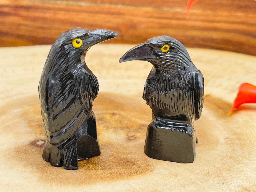 Black Onyx Crystal Raven Figurine, Standing Statuette, Healing Crystal ...