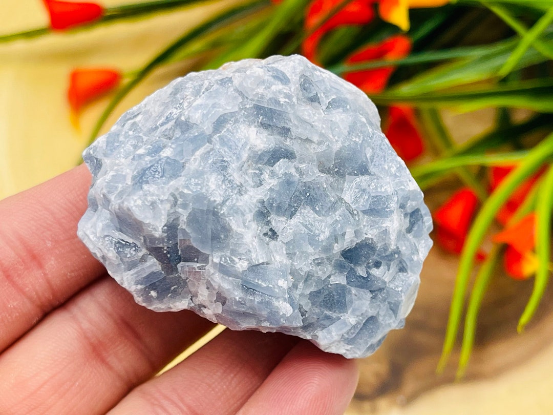Blue Calcite Rough Stone, Blue Calcite Raw Crystal Specimen, Healing ...