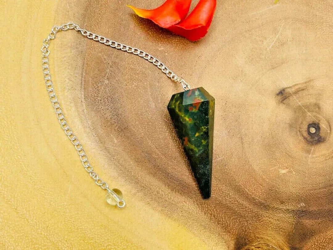 Bloodstone Crystal Pendulum With Silver Plated Faceted Chain, Healing ...