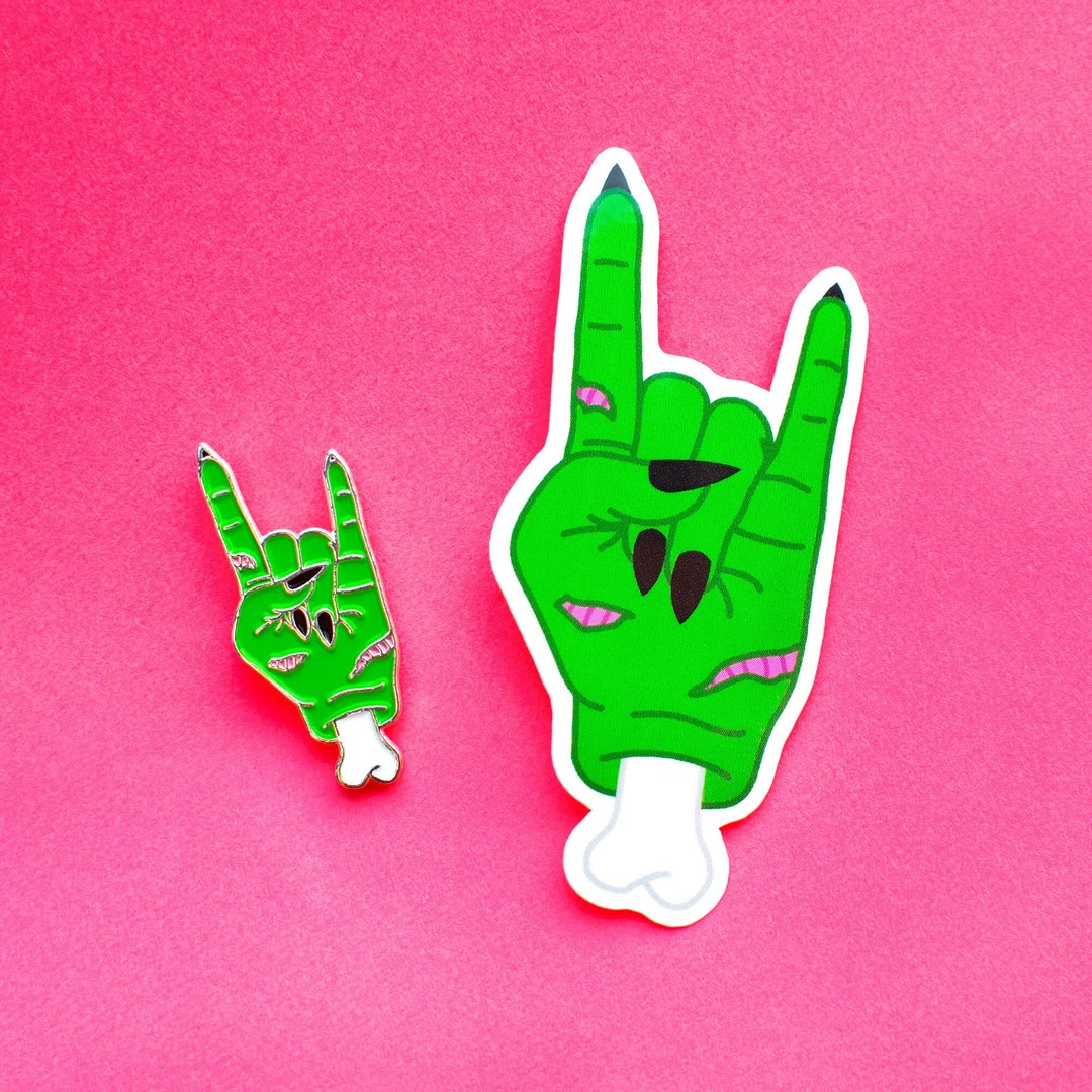 Zombie Rocker Enamel Pin & Vinyl Sticker Set - Halloween Gift - Horror ...