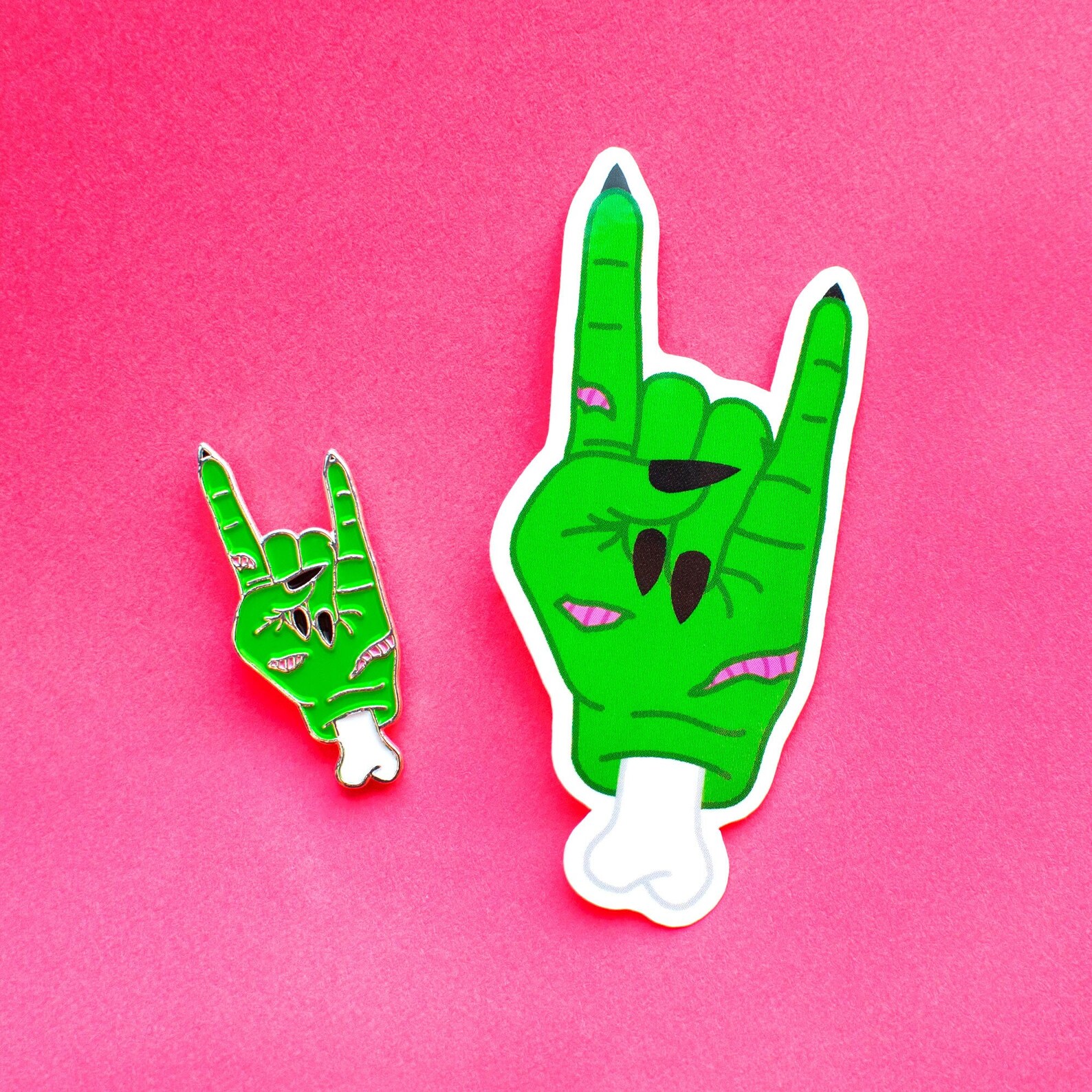 Zombie Rocker Enamel Pin & Vinyl Sticker Set - Halloween Gift - Horror ...
