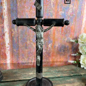 Antique French Religious Black Wooden Standing Cross Crucifix, Napoleon ...