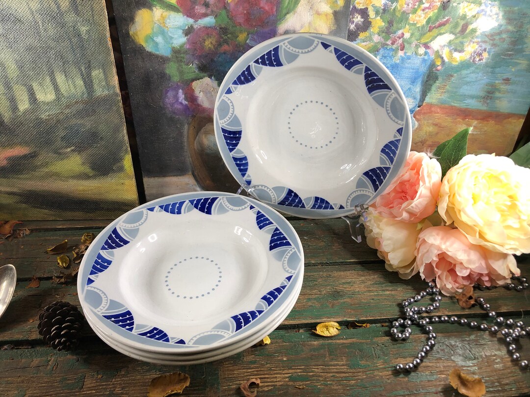 4 French Vintage Blue Geometrical Pattern Plates KG Luneville - Etsy UK