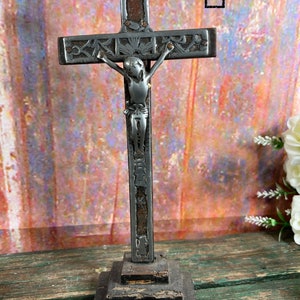 Antique French Religious Black Wooden Standing Cross Crucifix, Napoleon ...
