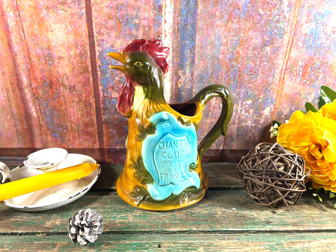 Majolica Chicken Rooster Pitcher Rustic Pitcher Farmhouse - Etsy