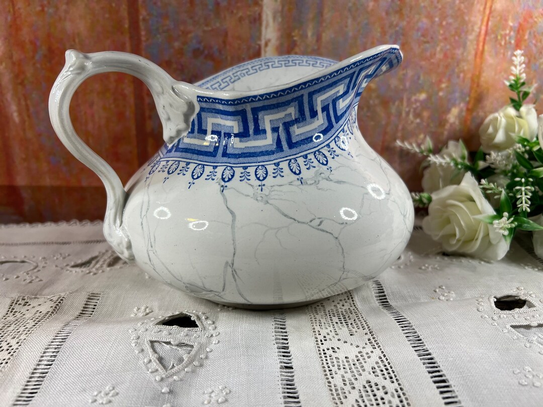 White and Blue Toilet Pitcher Creil Montereau Art Deco - Etsy