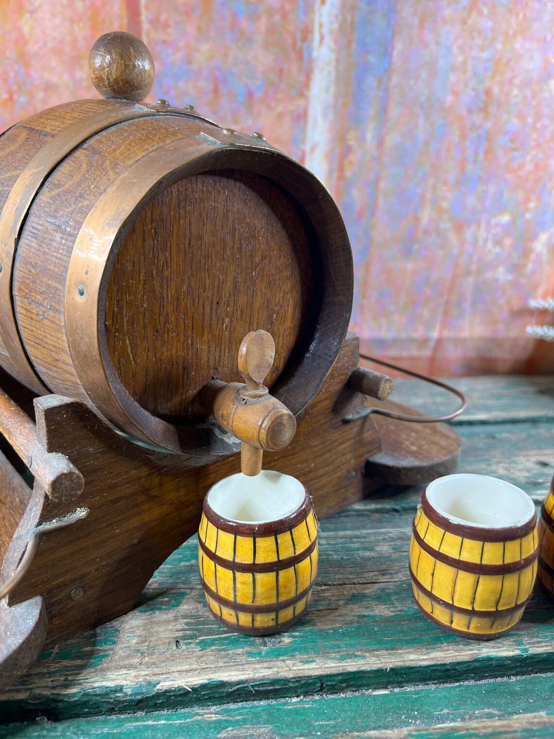 Rustic Glass and Decanter Set Shaped Like a Barrel for Wine and Spirits ...