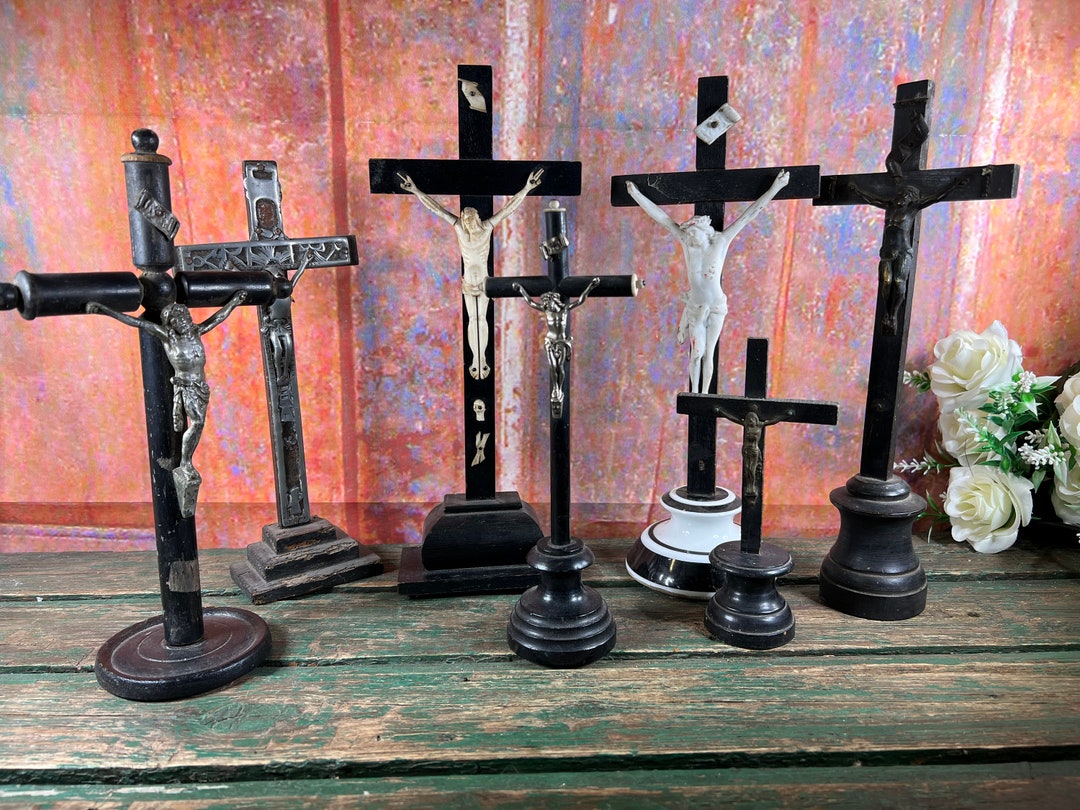 Antique French Religious Black Wooden Standing Cross Crucifix, Napoleon ...