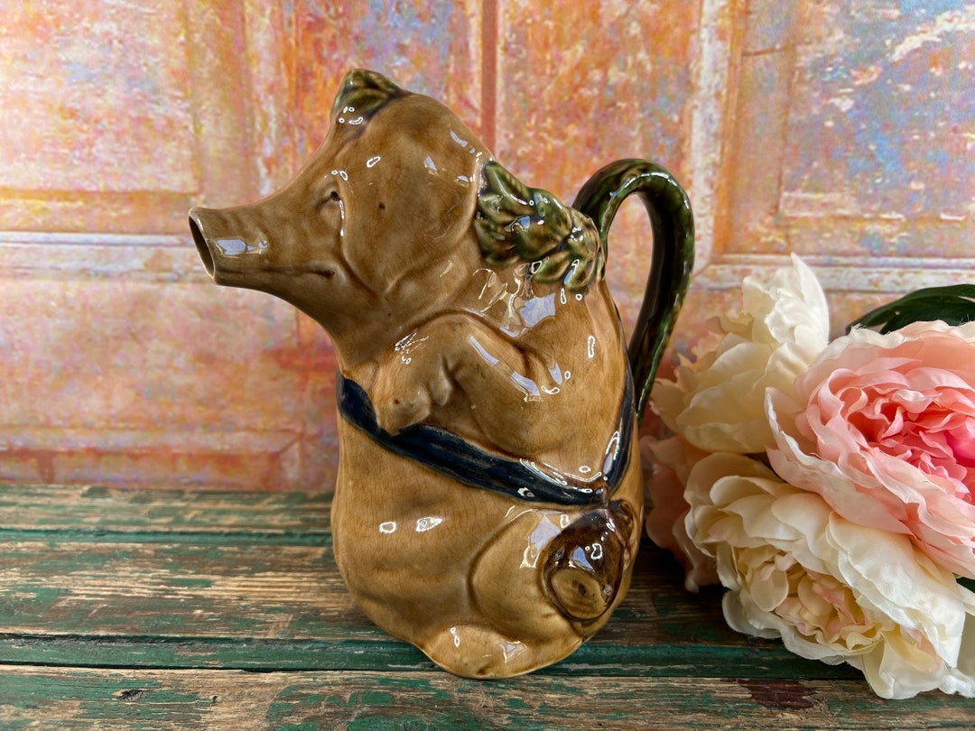 Antique French Majolica Pig Pitcher Onnaing - Etsy
