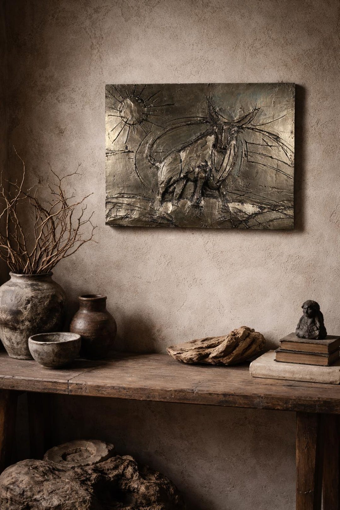 Brutalist Bull Wall Art – Solar Bull Metal Bas-relief – Mid Century ...