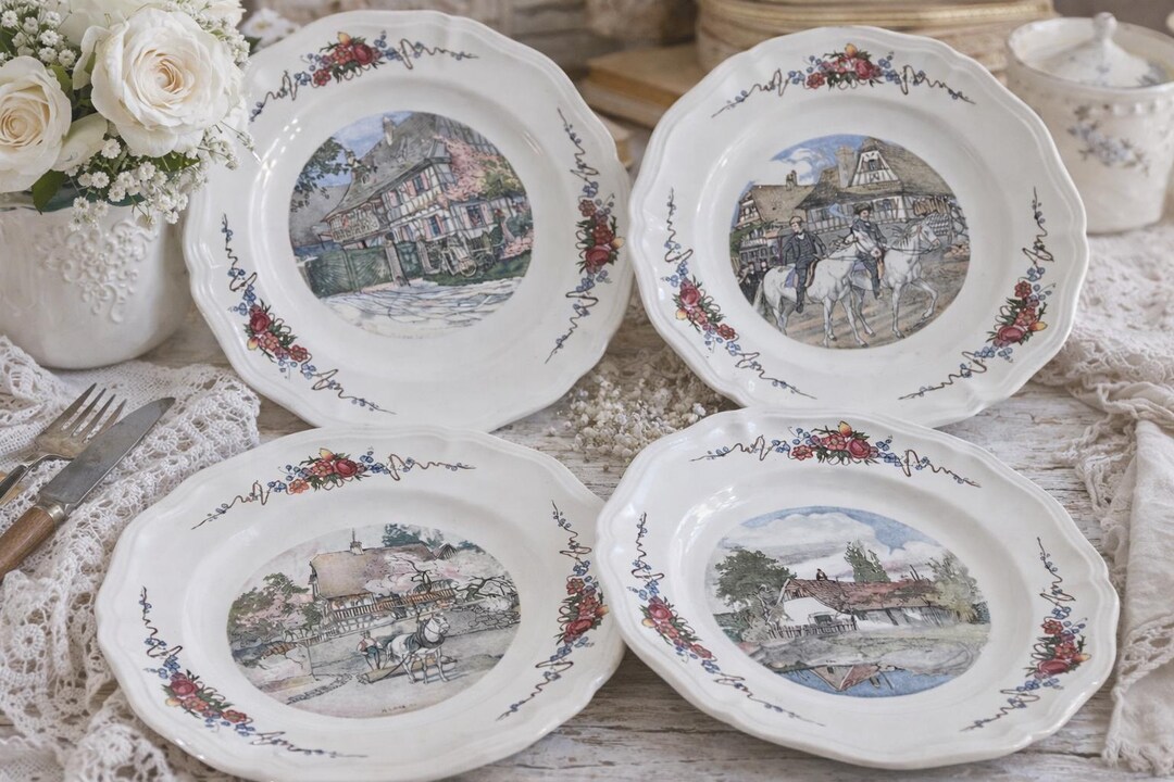 Set of 4 Vintage French Plates Sarreguemines Obernai – Alsatian Village ...