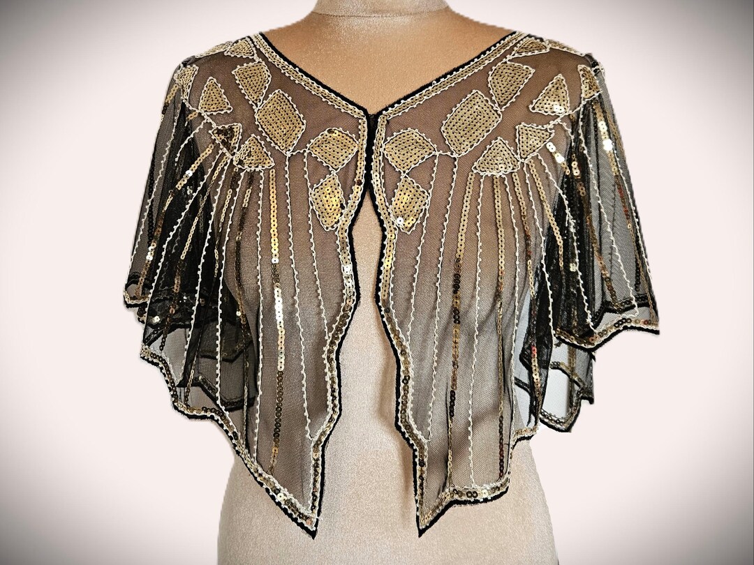 Vintage 1920s Sequin Flapper Shawl: Gold Gatsby Cape - Etsy