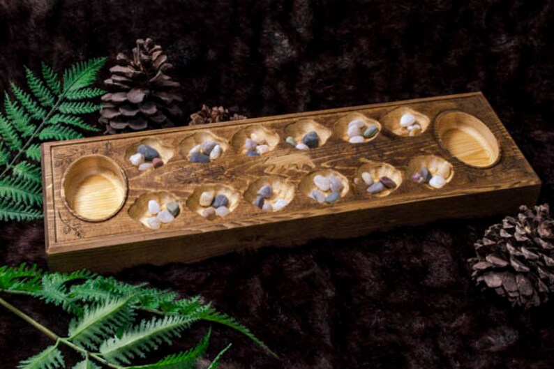 Wood & Stone Bear Print Mancala Board // Forest Mancala Game Board - Etsy
