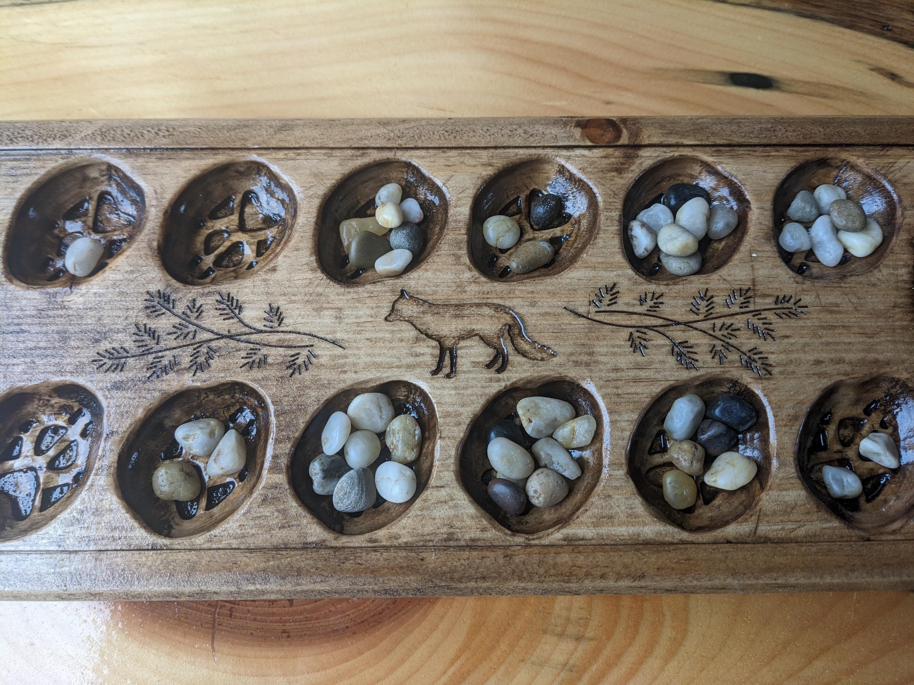 Wood & Stone Bear Print Mancala Board // Forest Mancala Game Board - Etsy