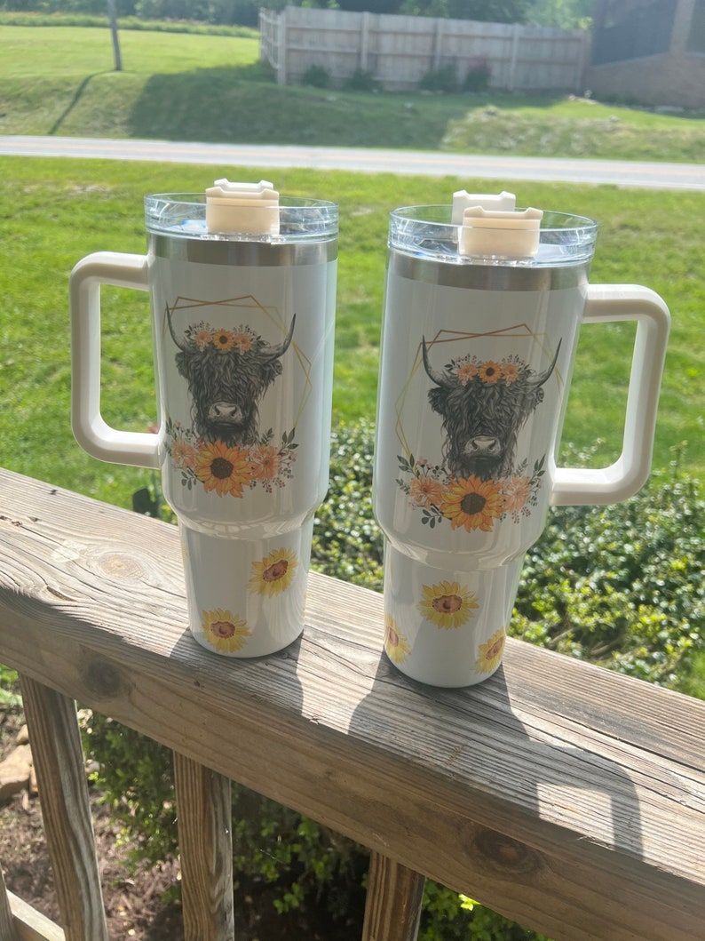Highland Cow 40 Oz Tumbler Sunflower Cow Cup Stanley Etsy