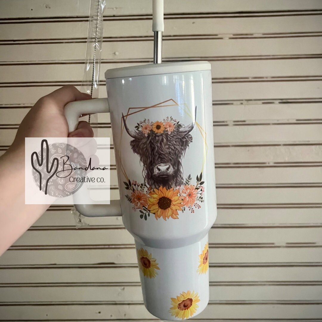 Highland Cow 40 Oz Tumbler Sunflower Cow Cup 40 Oz Dupe Cow Tumbler ...