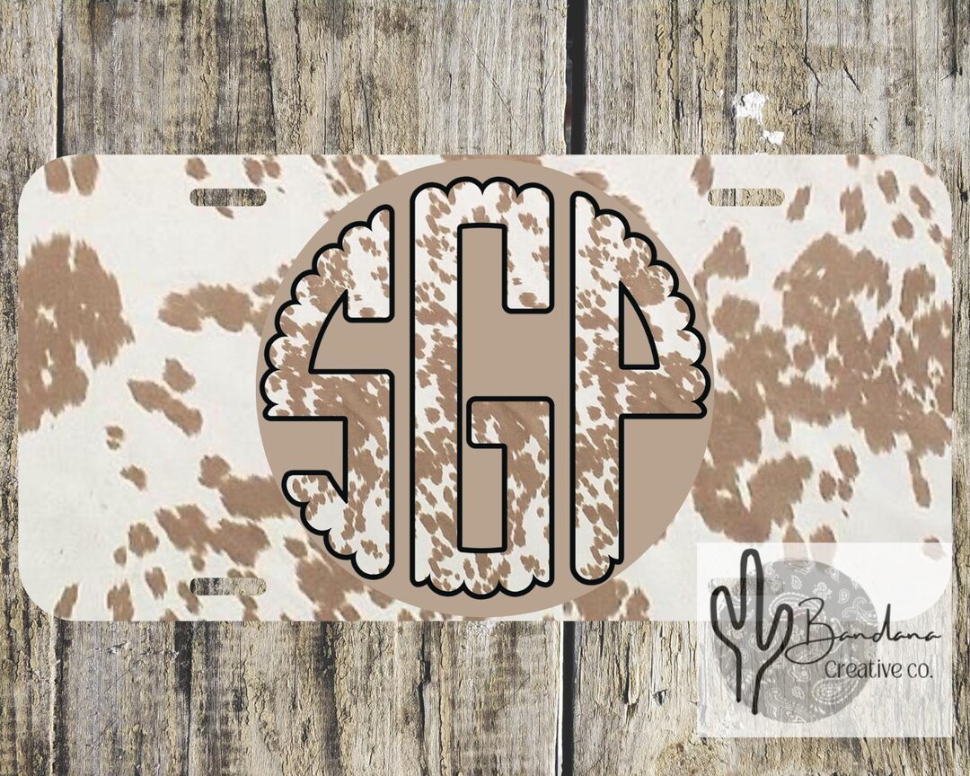 Cow Print Vehicle Tag Cow Print Truck Tag Monogram Tag Monogram Car Tag ...