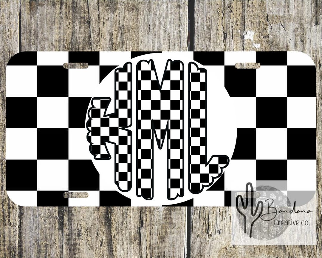 Checkered Print Vehicle Tag - Checker Print Tag - Monogram Tag ...