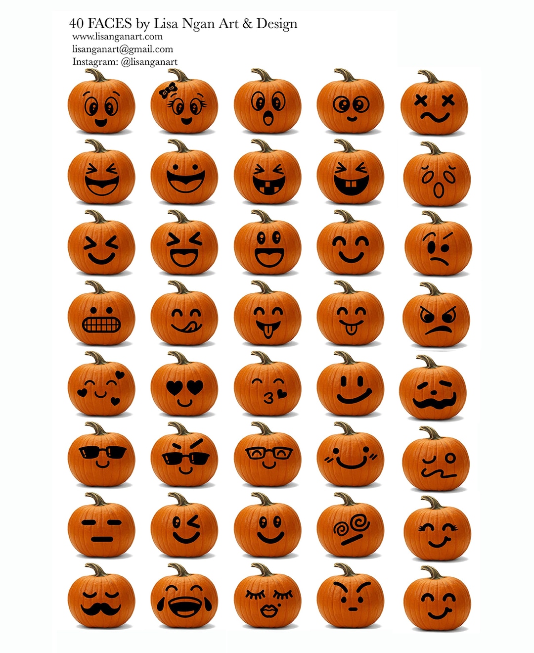 Halloween Pumpkin Faces SVG, 40 Emoji Designs, DIY Crafts (digital ...