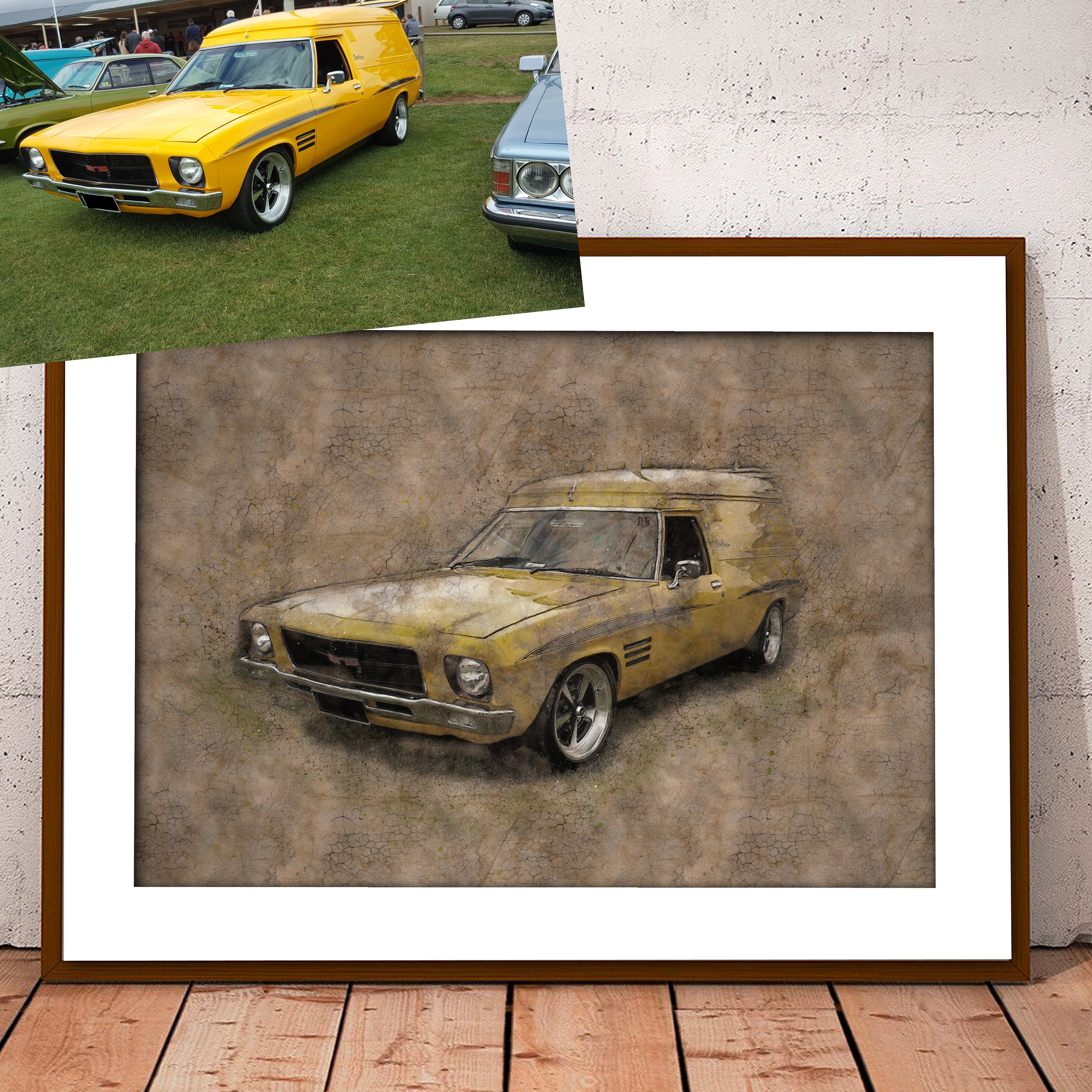 Custom Car Vintage Portrait Your Car Photo to Artwork Print | Etsy