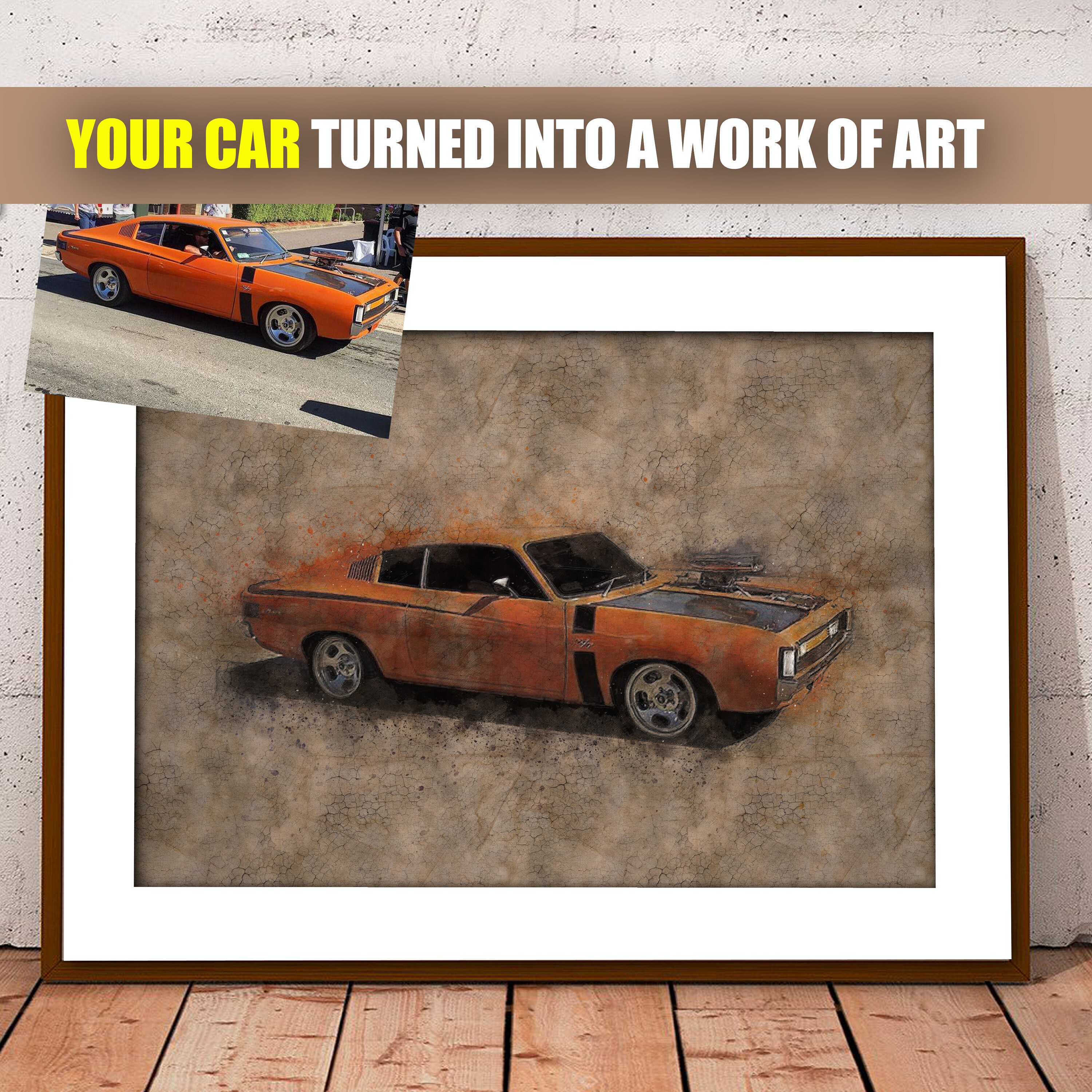 Custom Car Vintage Portrait Your Car Photo to Artwork Print - Etsy