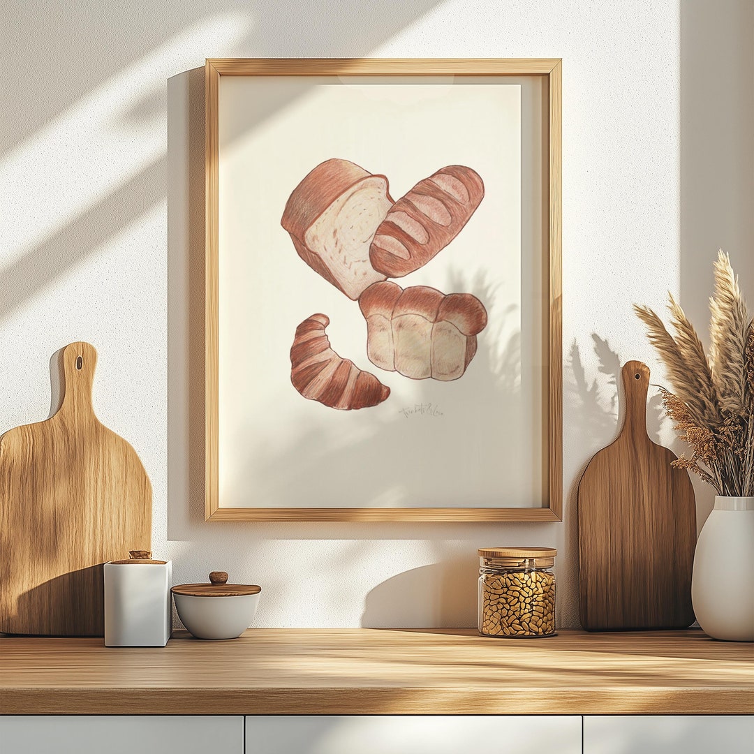 Bread Poster, Bread Artwork, French Food Illustration, Bread Art Poster ...