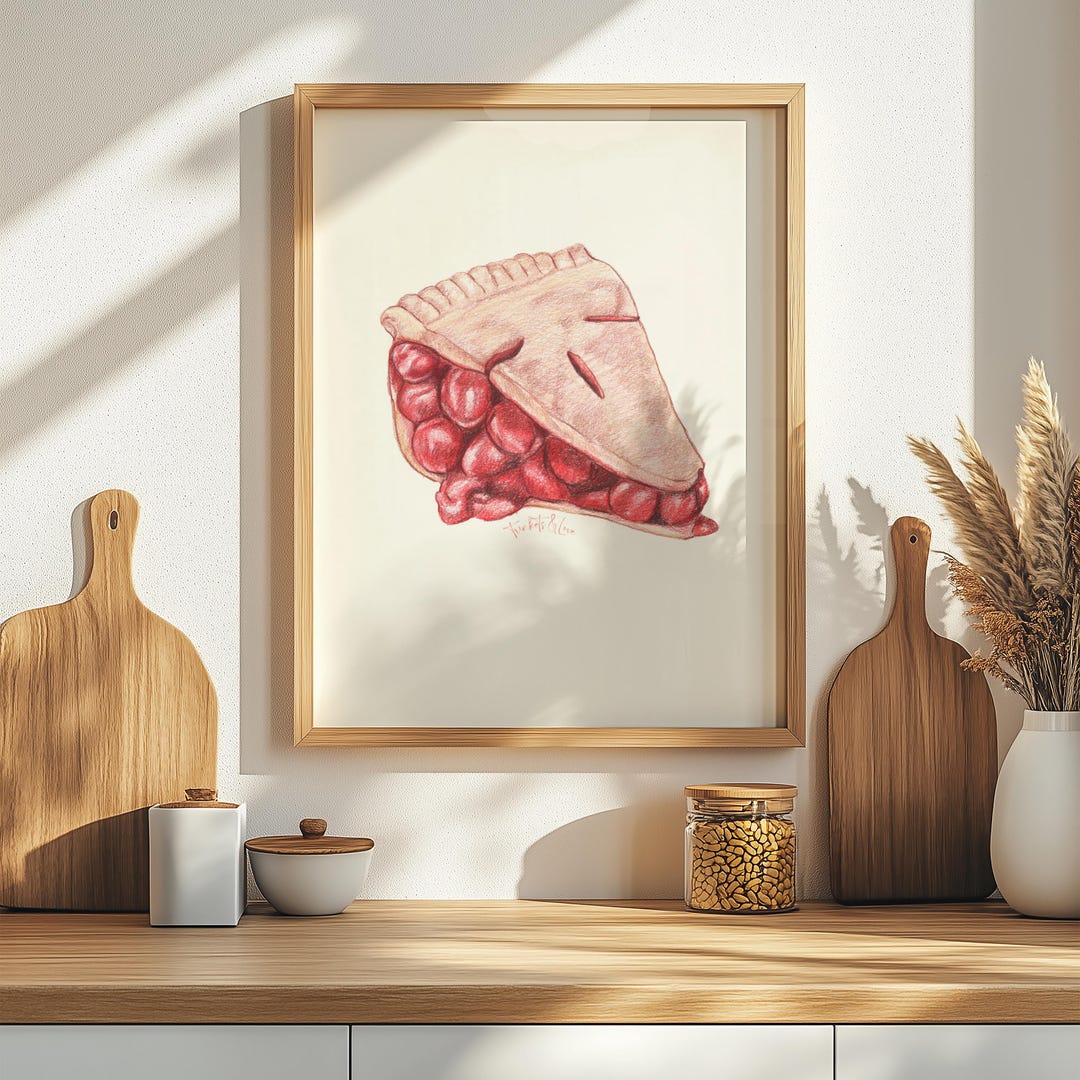 Cherry Pie Print, Cherry Pie Art, Pie Print, American Food Poster ...