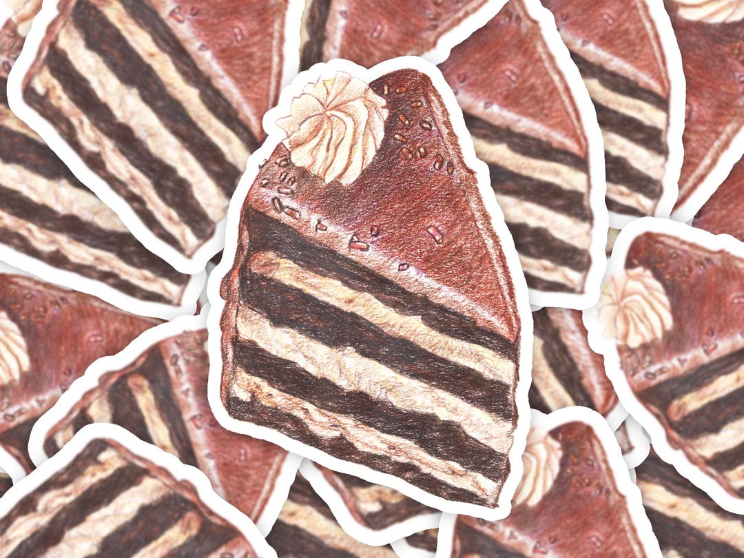 Chocolate Cake Sticker, Cake Sticker, Cake Slice Sticker, Cottage ...