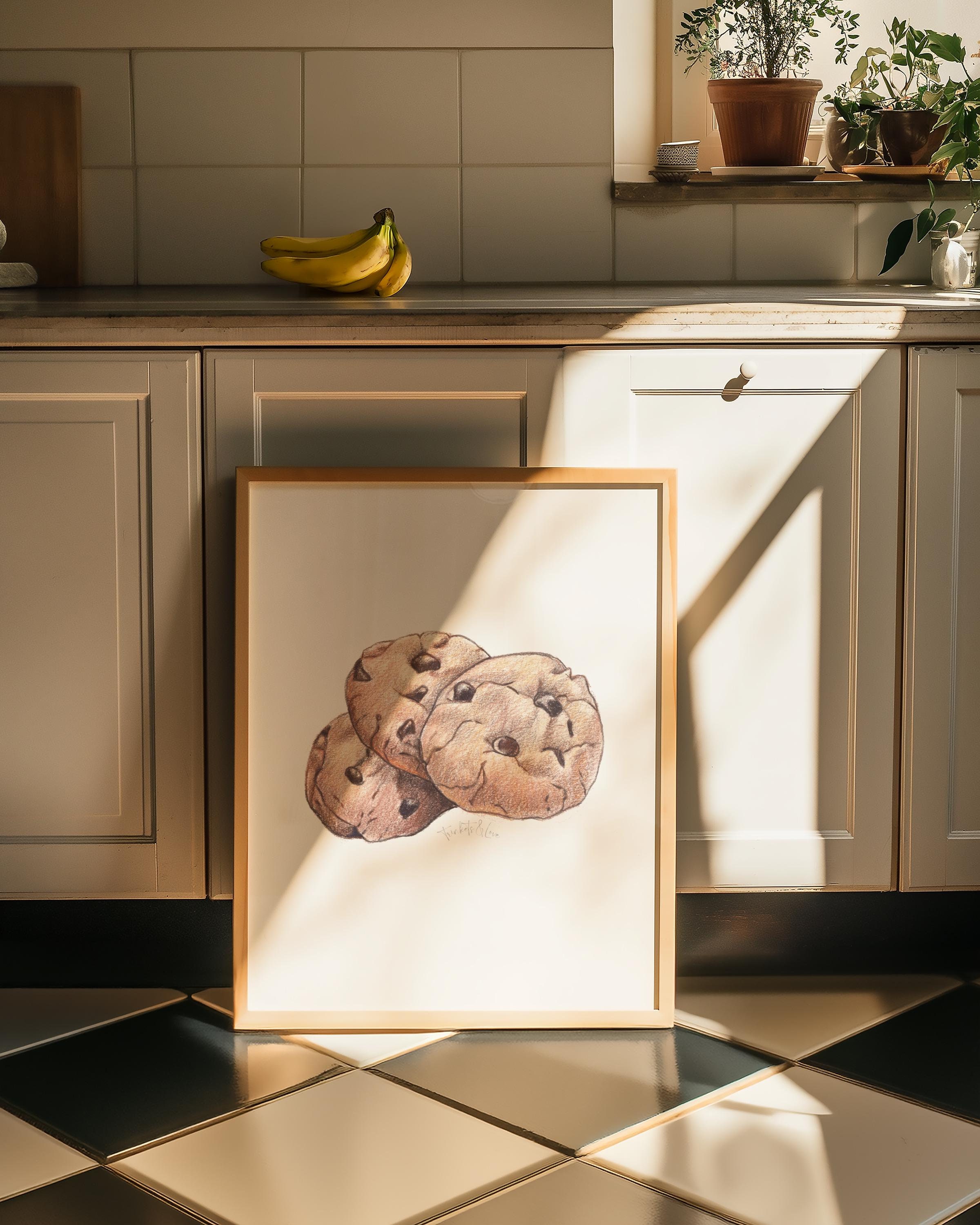 Chocolate Chip Cookie Art, Cookie Poster, Dessert Wall Art, Cookie Wall ...
