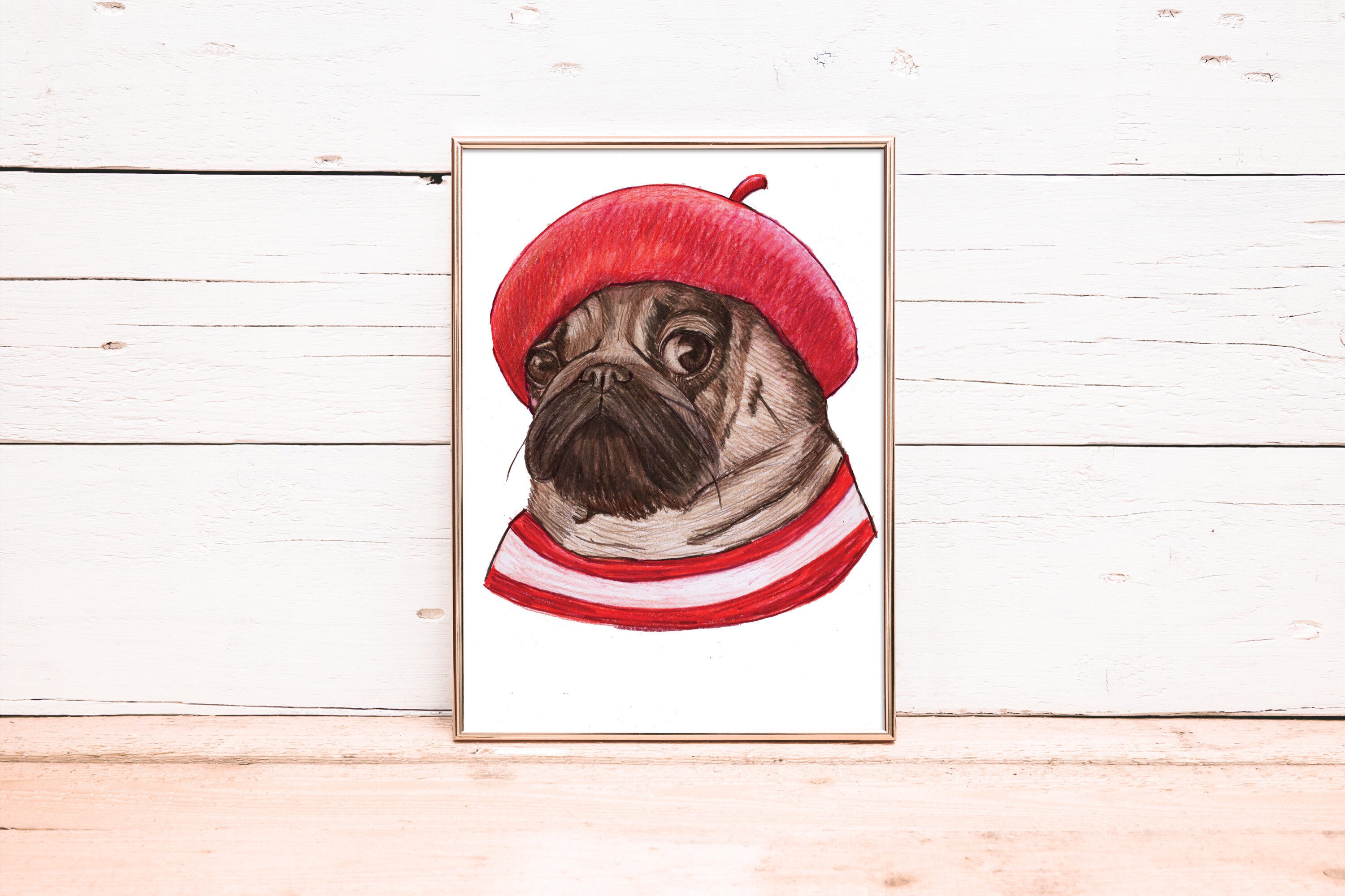 Art Print / Pug Drawing / Dog Drawing / Dog Art / Dog Lover Gift / Cute ...