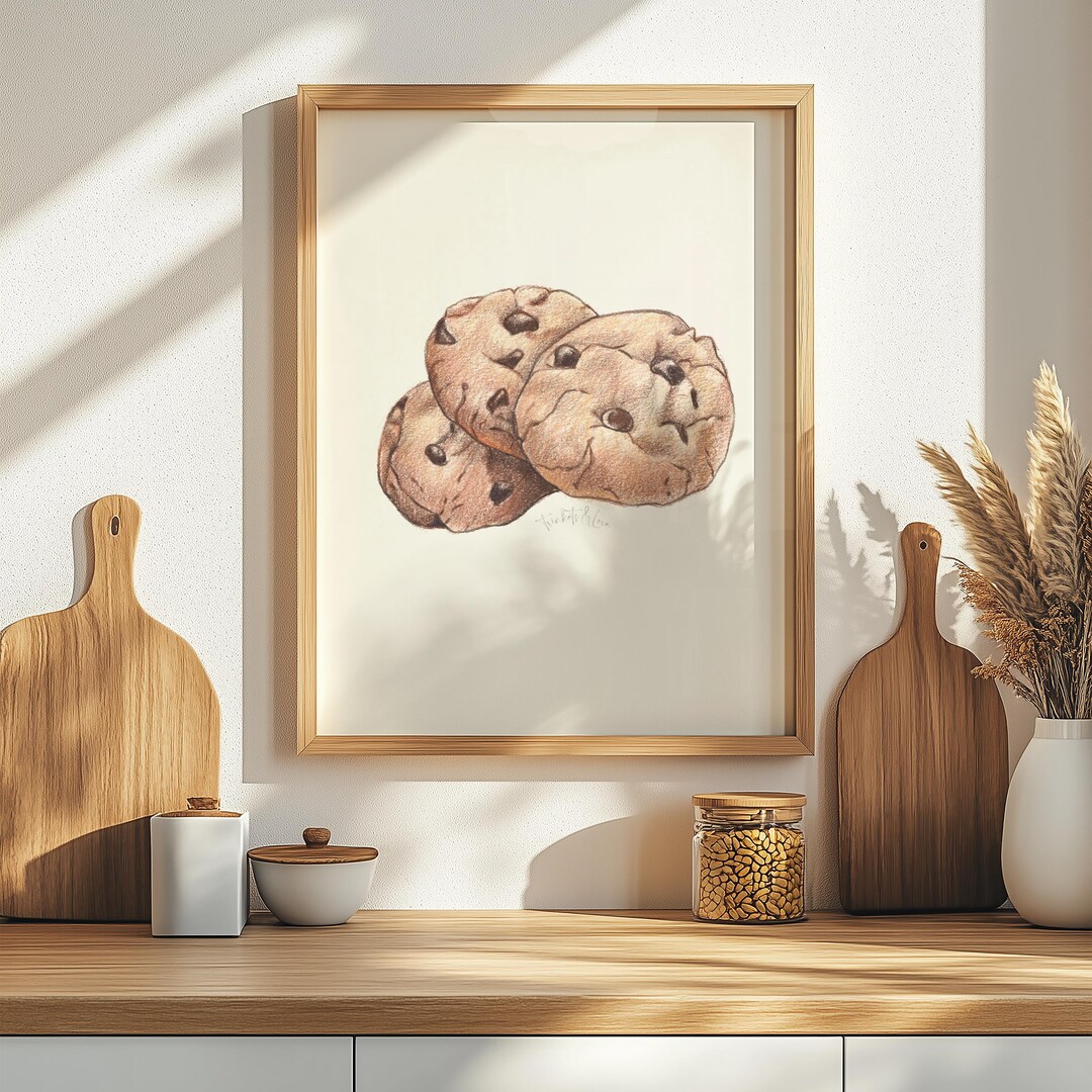 Chocolate Chip Cookie Art, Cookie Poster, Dessert Wall Art, Cookie Wall ...