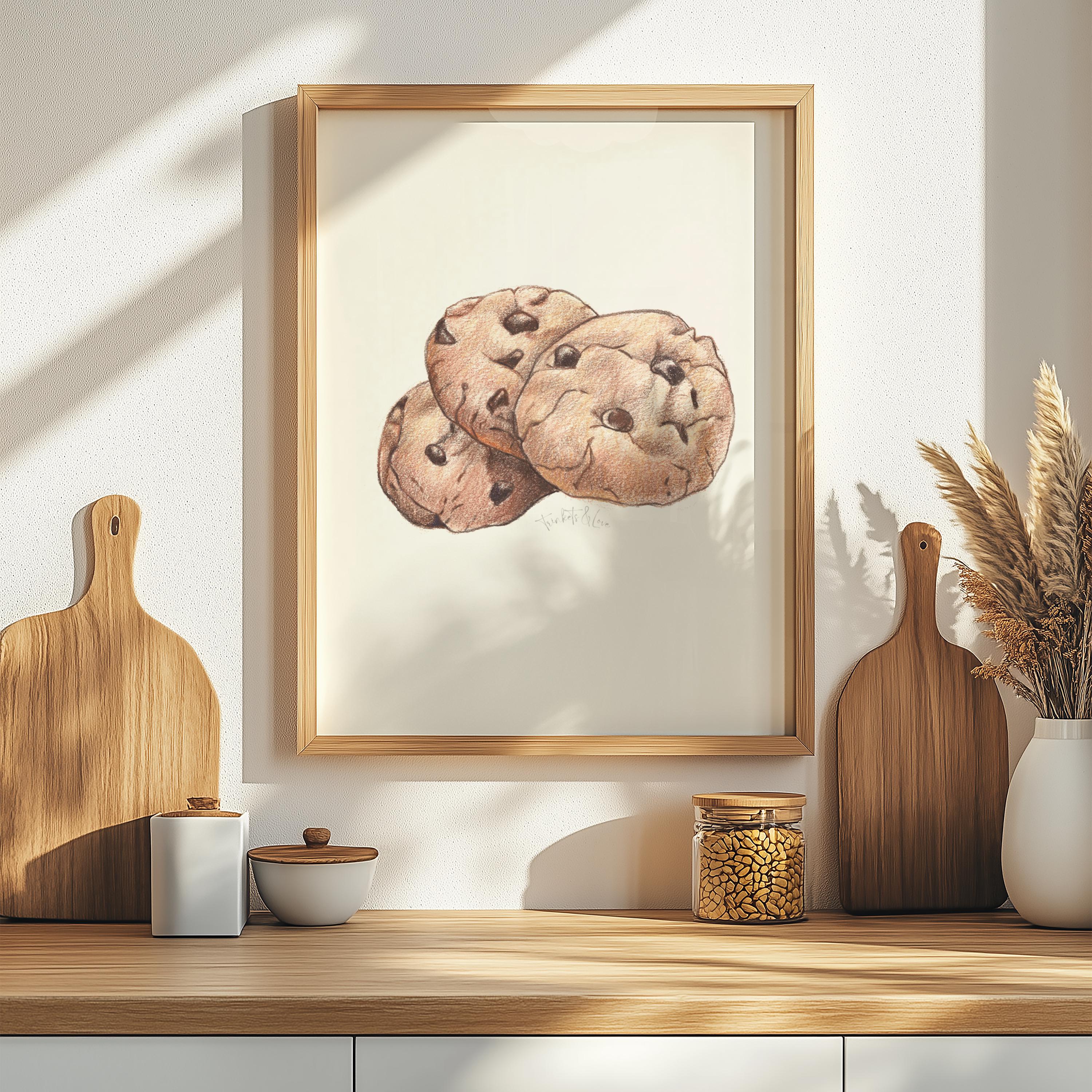 Chocolate Chip Cookie Art, Cookie Poster, Dessert Wall Art, Cookie Wall ...