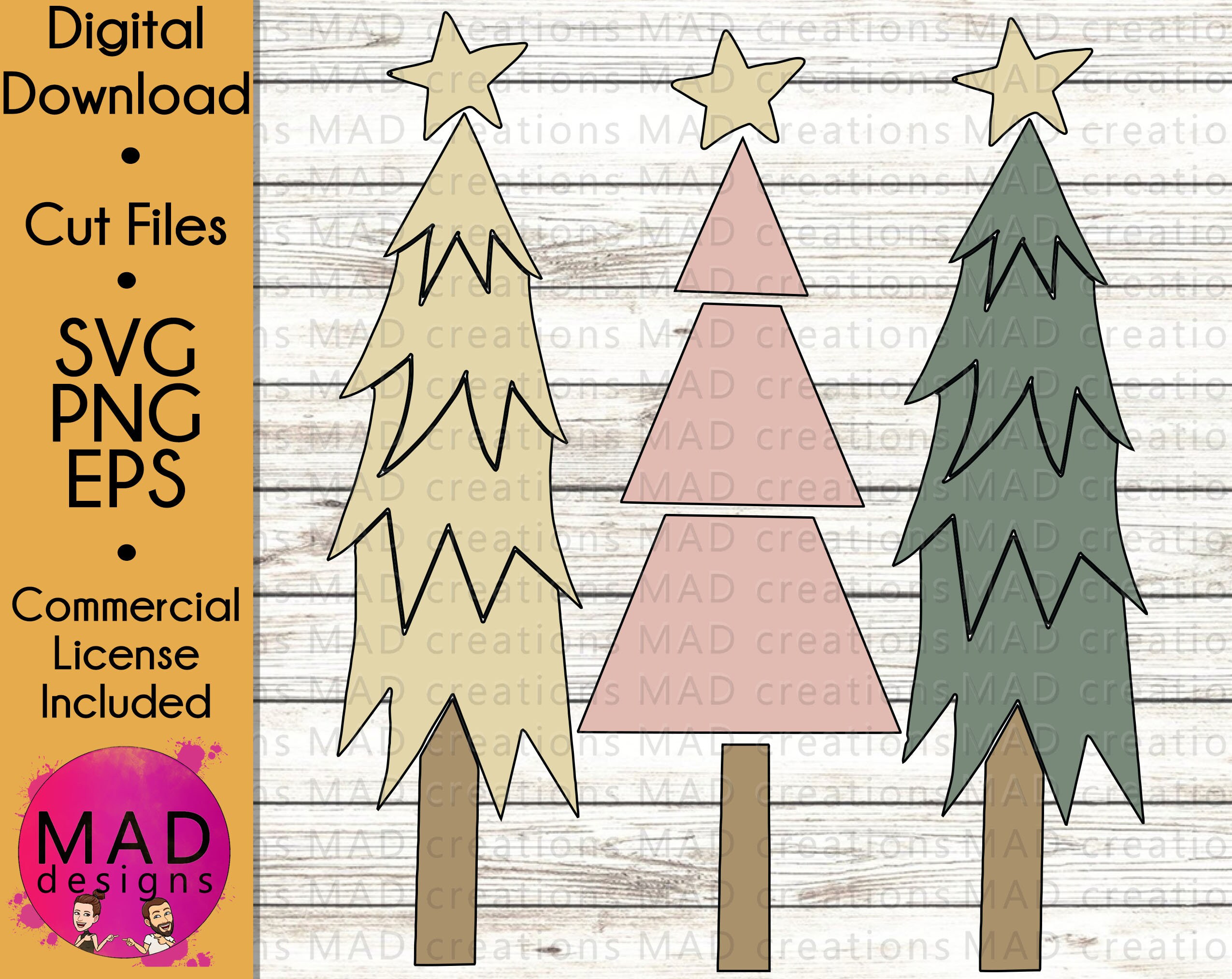 Rustic Christmas Trees Star SVG PNG EPS Cut Files for - Etsy