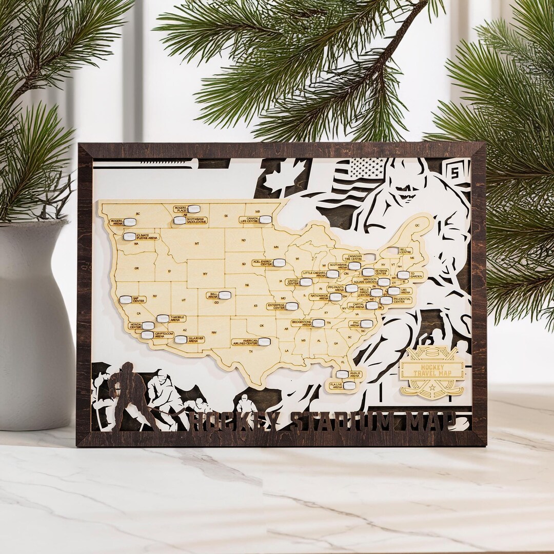 Wooden Hockey Stadium Tracker Map, Pro Hockey Stadium Tracker, Hockey ...