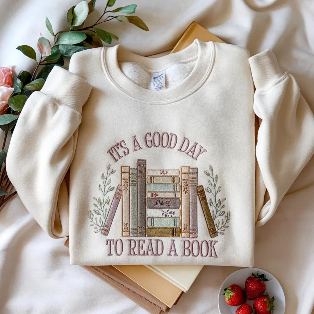 Embroidered Book Sweatshirt, Reading Teacher Gift, Book Lover Crewneck ...