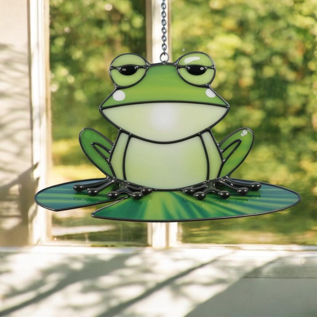 Green Frog Acrylic Window Hanging, Frog Lotus Leaf Acrylic Window ...