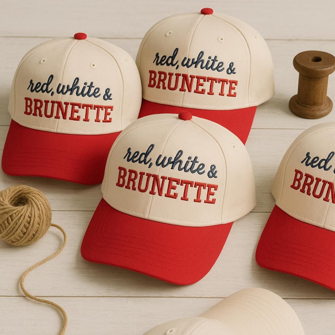 Embroidered Trucker Cap: Red White and Brunette/blondy, Funny Summer ...