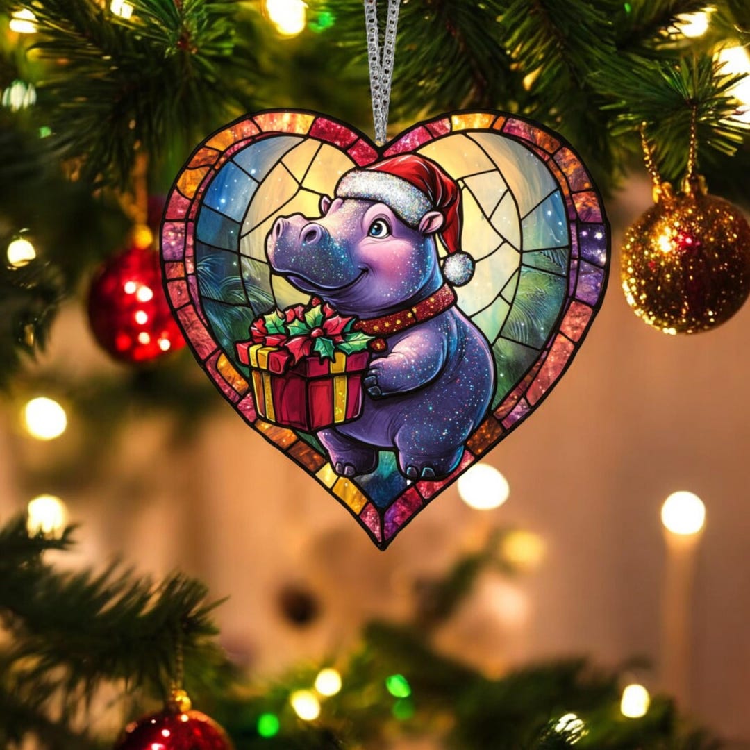 Moo Deng Santa Christmas Suncatcher, Moo Deng Fan, Moo Deng Acrylic ...