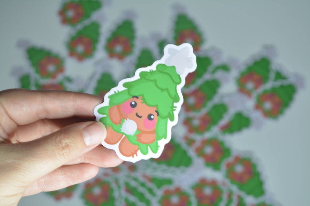 Kawaii Christmas Tree Chibi Die Cut Sticker | Adorable Sticker | Vinyl ...
