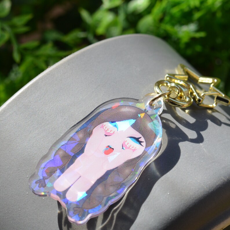 2 Character Holographic Acrylic Charm Keychain Double Sided Acrylic ...