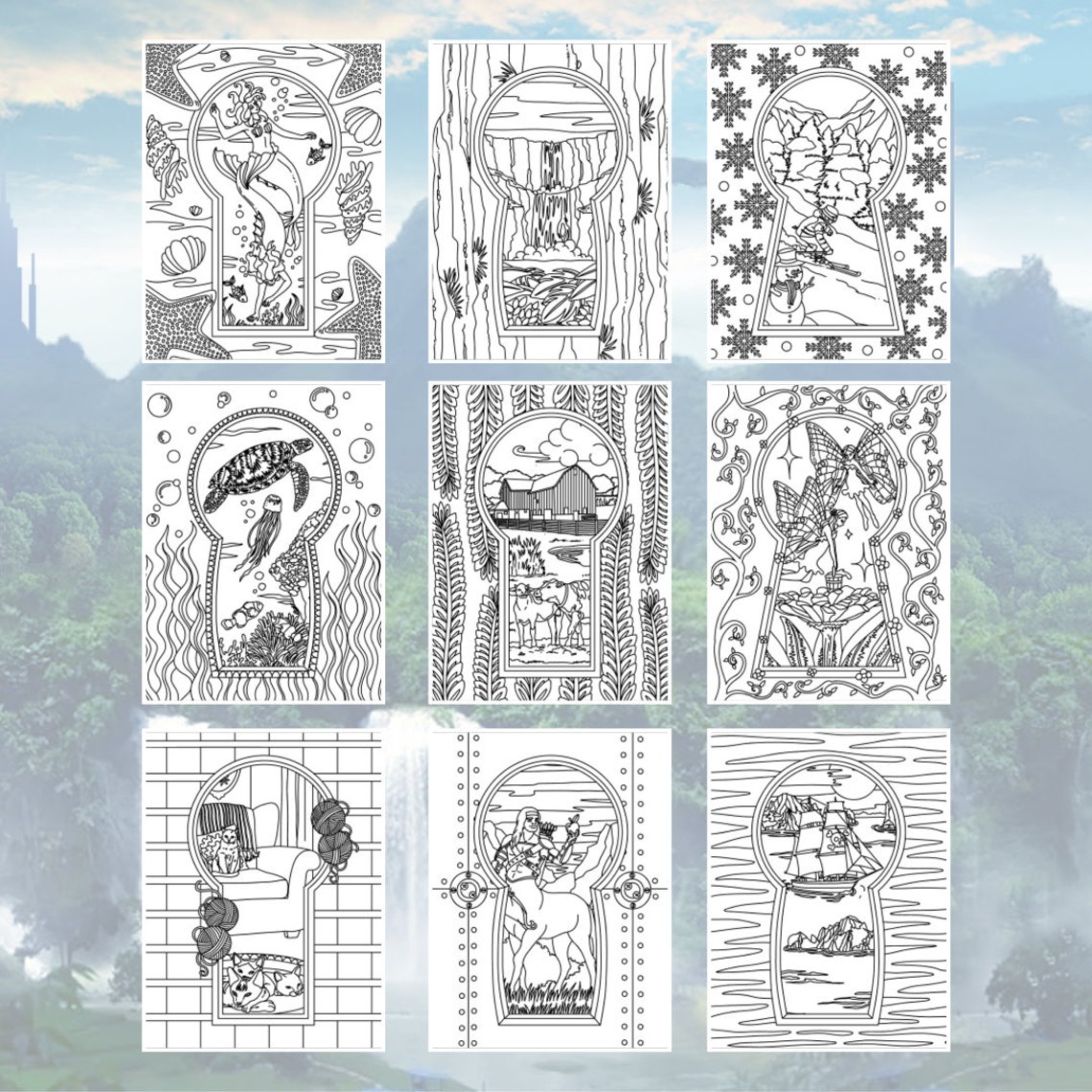 KEYHOLE WORLD Coloring Pages Digital Coloring Book - Etsy