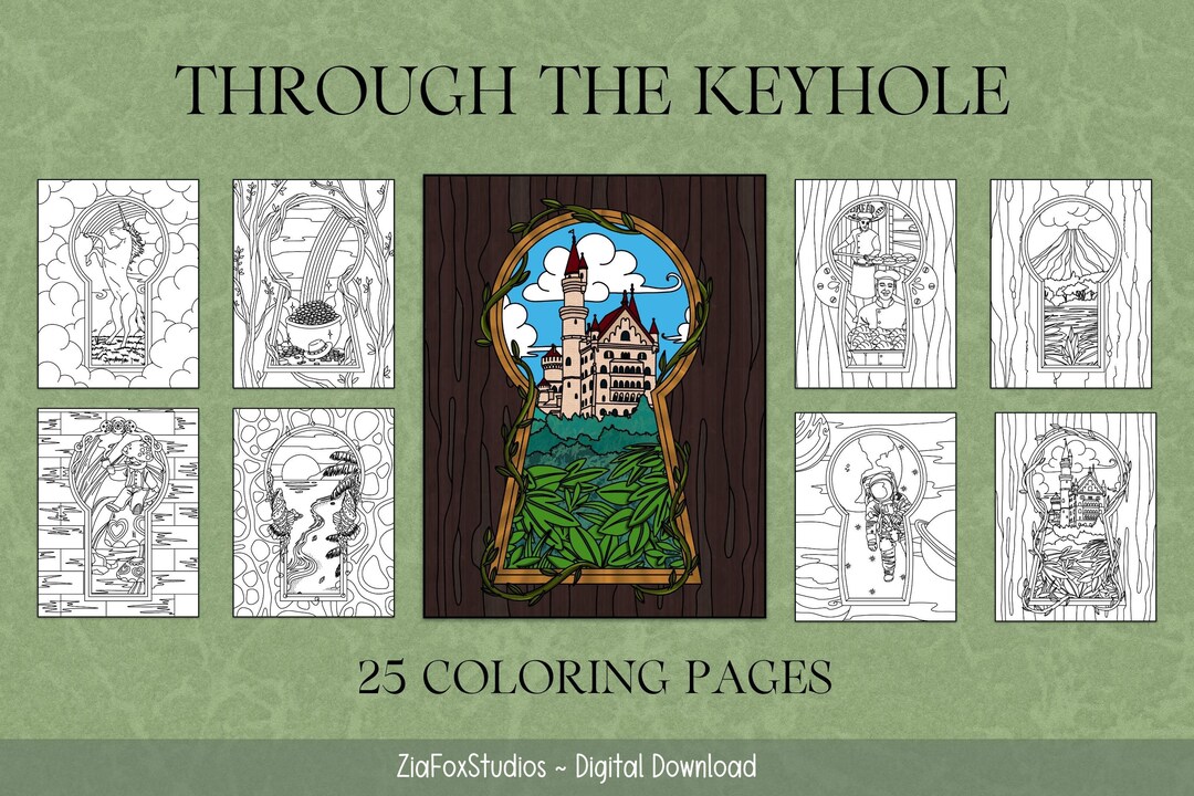 Keyhole World Coloring Pages Digital Coloring Book Landscapes and ...
