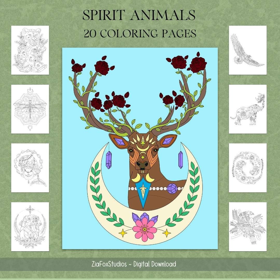 Spirit Animals Coloring Pages | Digital Coloring Book | New Age ...