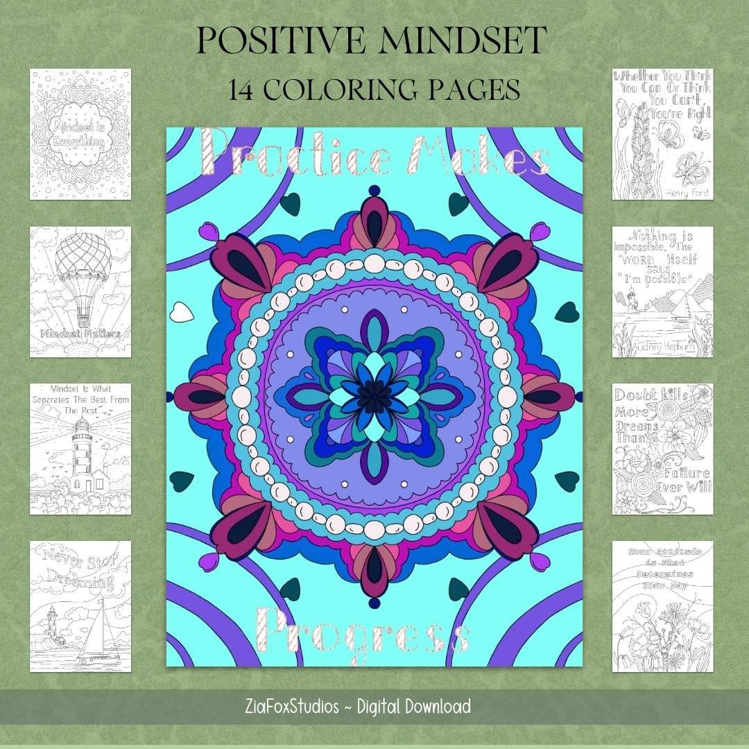 Positive Mindset Coloring Pages Digital Coloring Book Motivational and ...