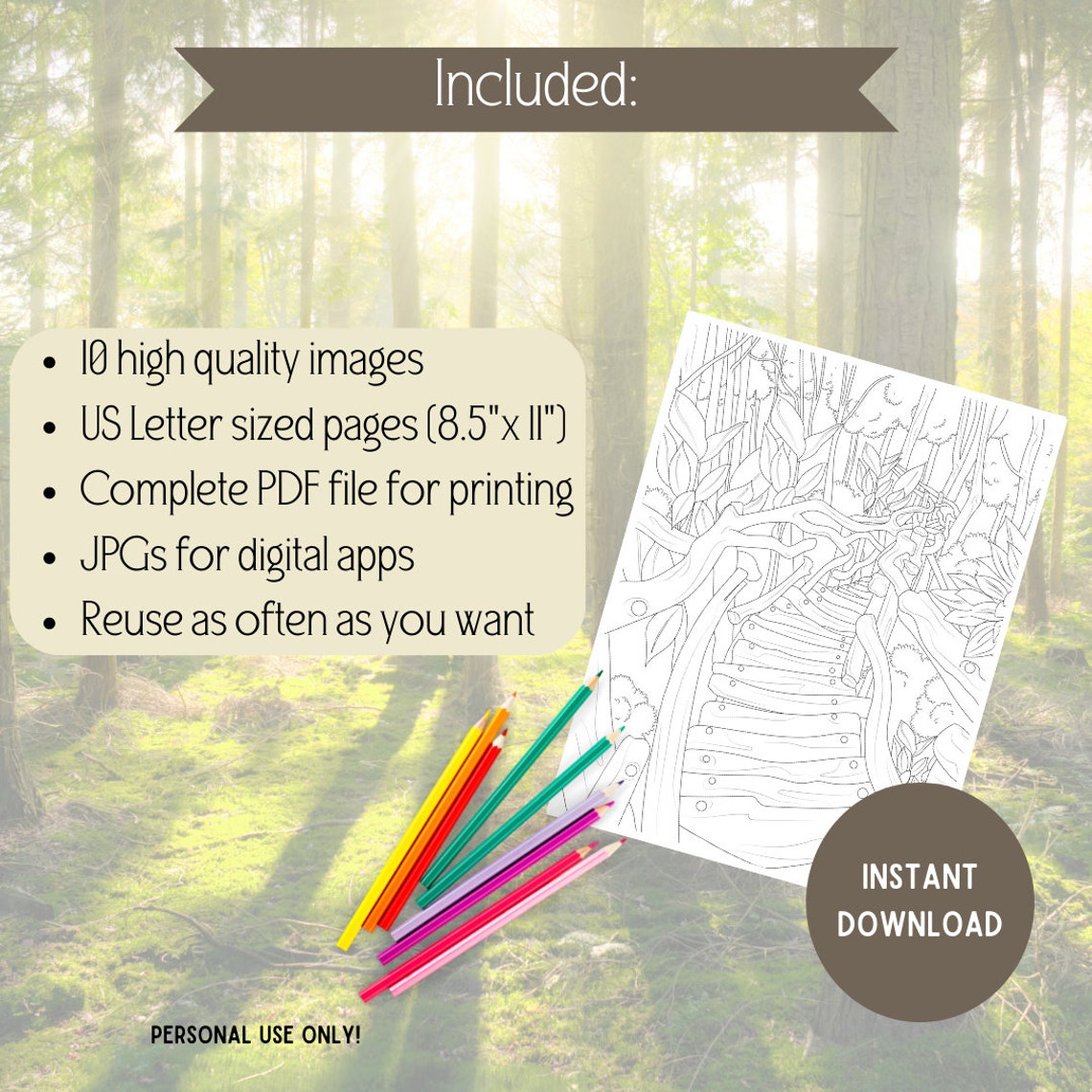 FOREST WALK Coloring Pages Digital Coloring Book Trees and - Etsy