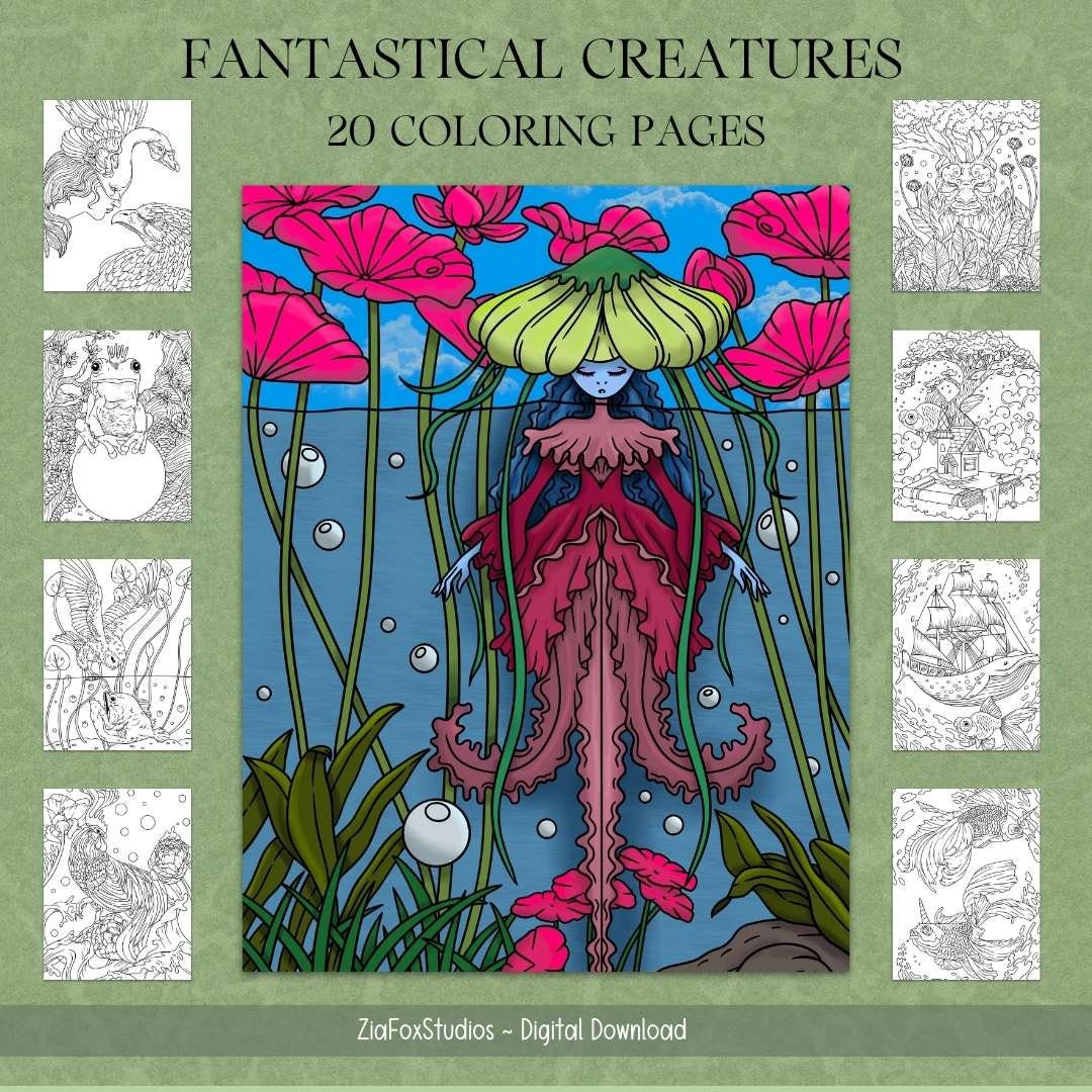 Fantasy Creatures Coloring Pages | Digital Coloring Book | Dreamy ...